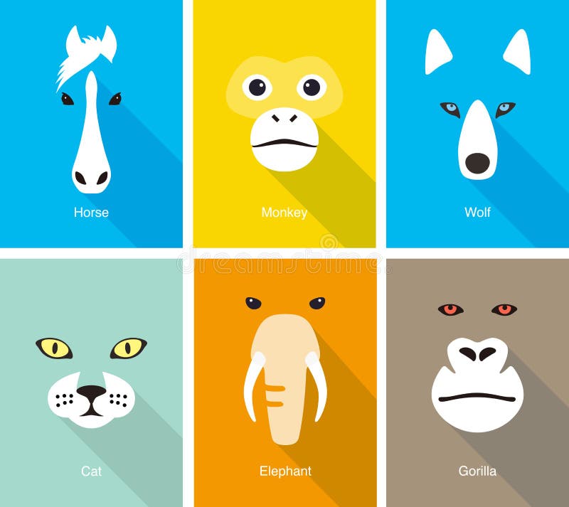 Animal Face Flat Icon Set Design, Vector Illustration Stock Vector ...