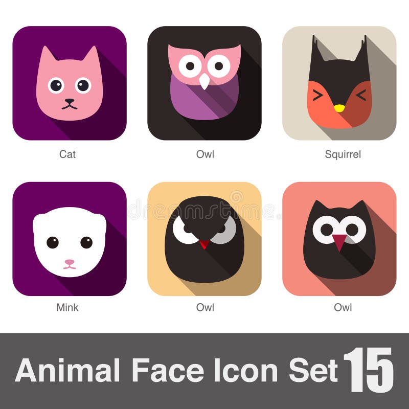 Animal Face Flat Design Icons, Vector Black Illustration Stock Vector ...