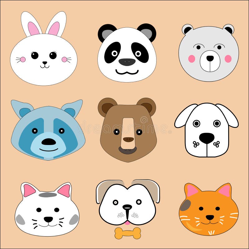 Animal Faces stock vector. Illustration of font, multiple - 259676189