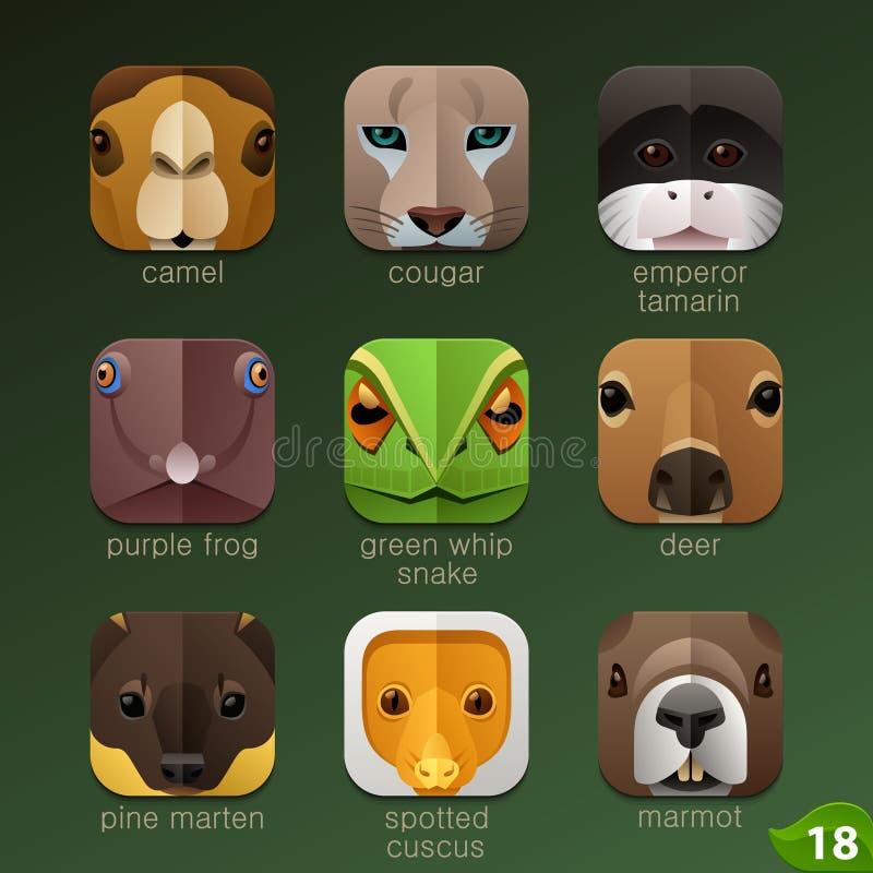 Animal Faces for App Icons-set 18 Stock Vector - Illustration of deer ...