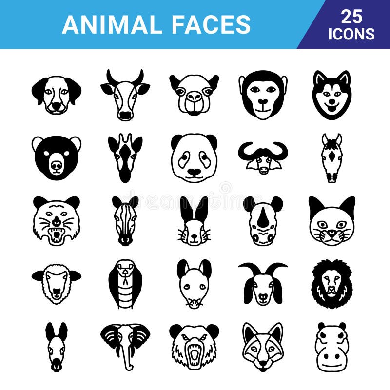 Animal Faces icon set stock vector. Illustration of goat - 357215515