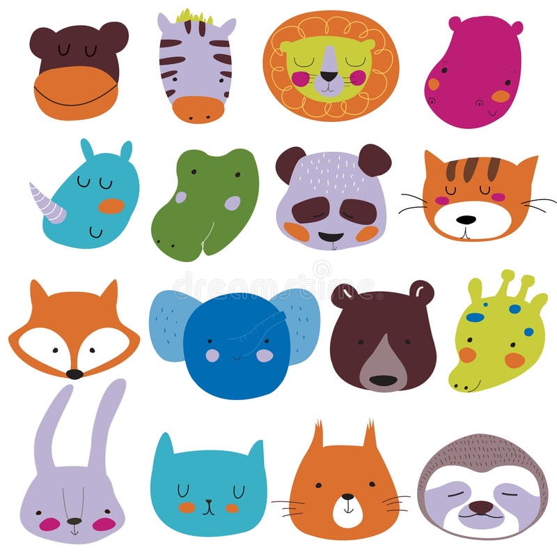 Animal faces stock vector. Illustration of animal, bright - 76222031