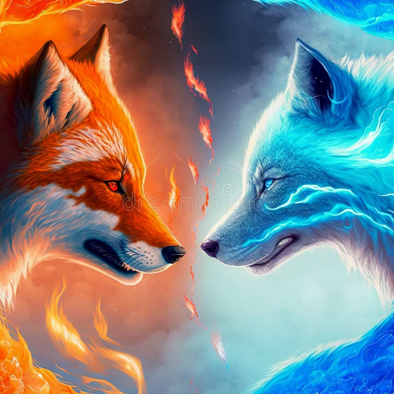 Animal Fighting. Abstract Fire and Ice Element Against. Heat and Cold ...