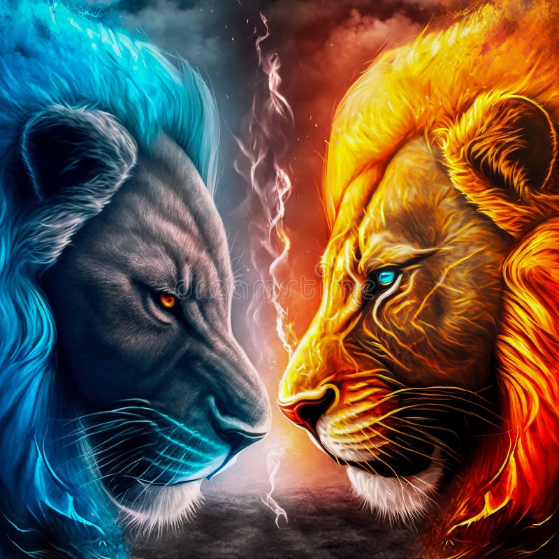 Animal Fighting. Abstract Fire and Ice Element Against. Heat and Cold ...