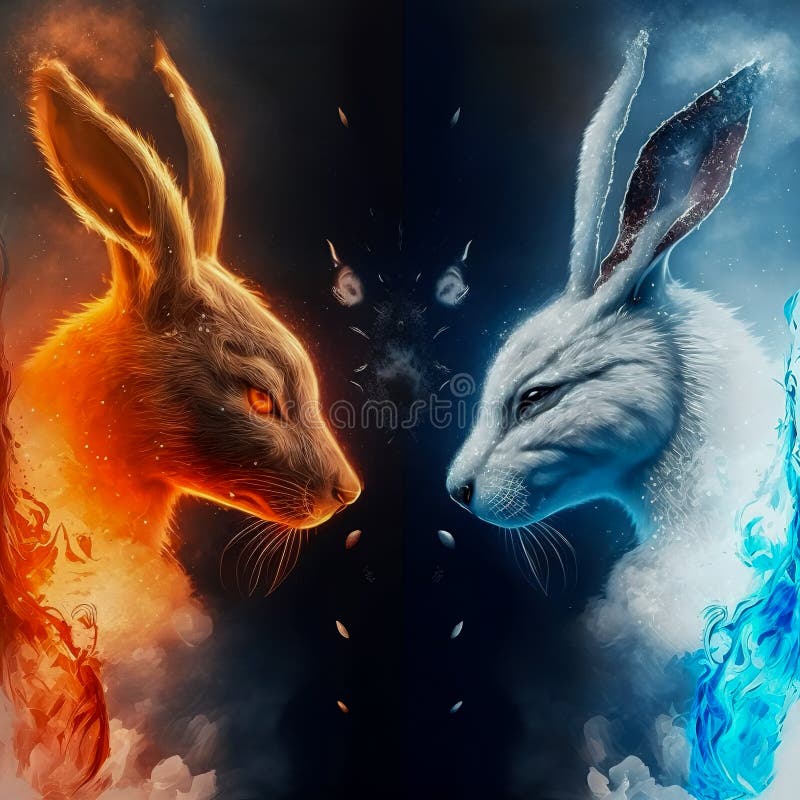 Animal Fighting. Abstract Fire and Ice Element Against. Heat and Cold ...