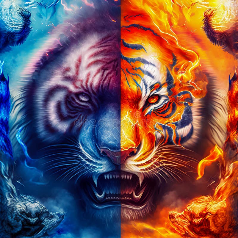 Animal Fighting. Abstract Fire and Ice Element Against. Heat and Cold ...