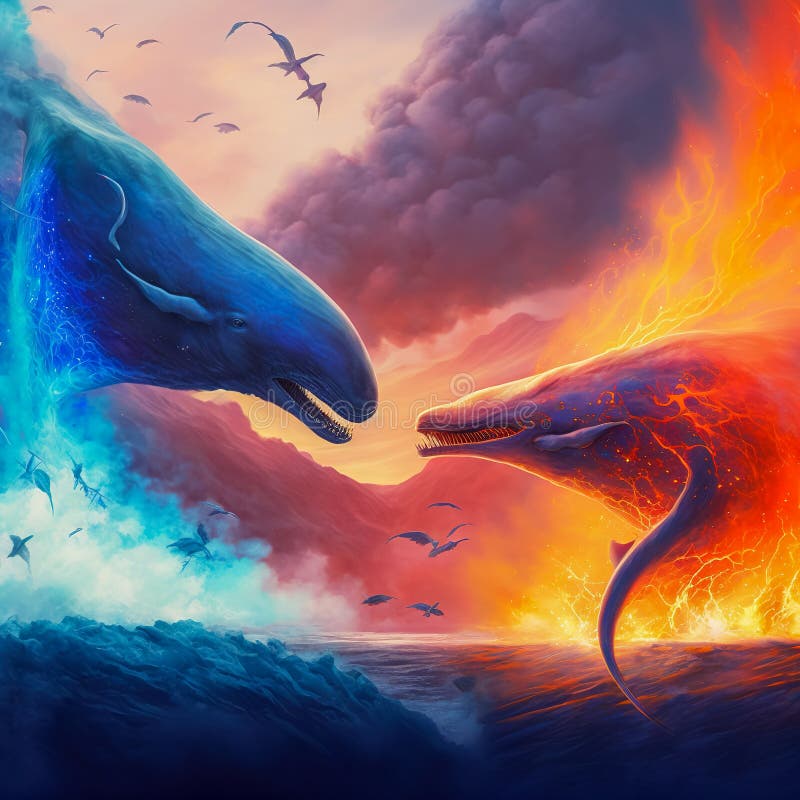 Animal Fighting. Abstract Fire and Ice Element Against. Heat and Cold ...
