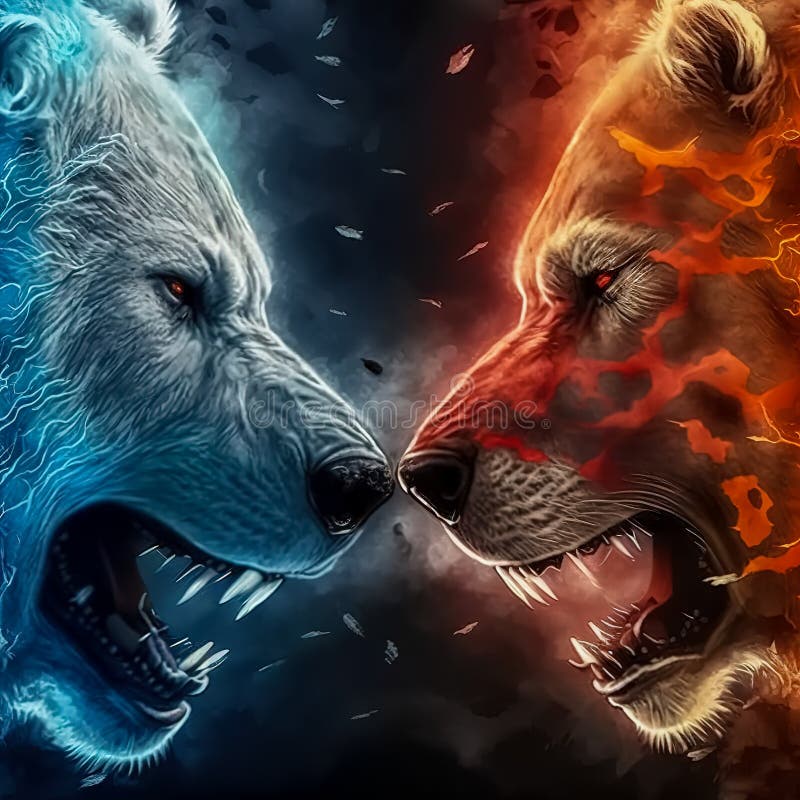 Animal Fighting. Abstract Fire and Ice Element Against. Heat and Cold ...
