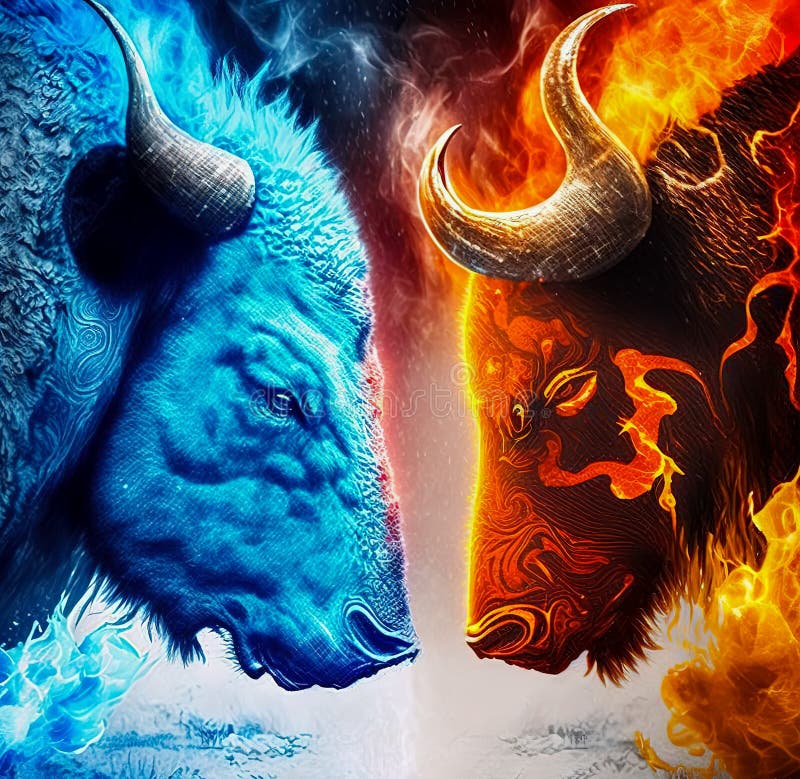 Animal Fighting. Abstract Fire and Ice Element Against. Heat and Cold ...