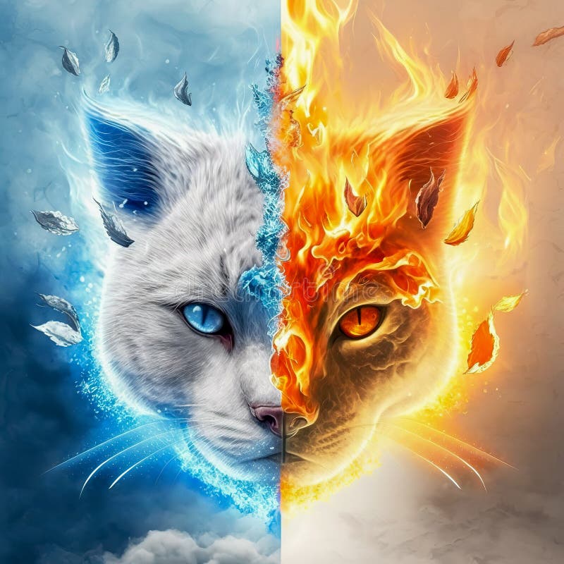 Animal Fighting. Abstract Fire and Ice Element Against. Heat and Cold ...