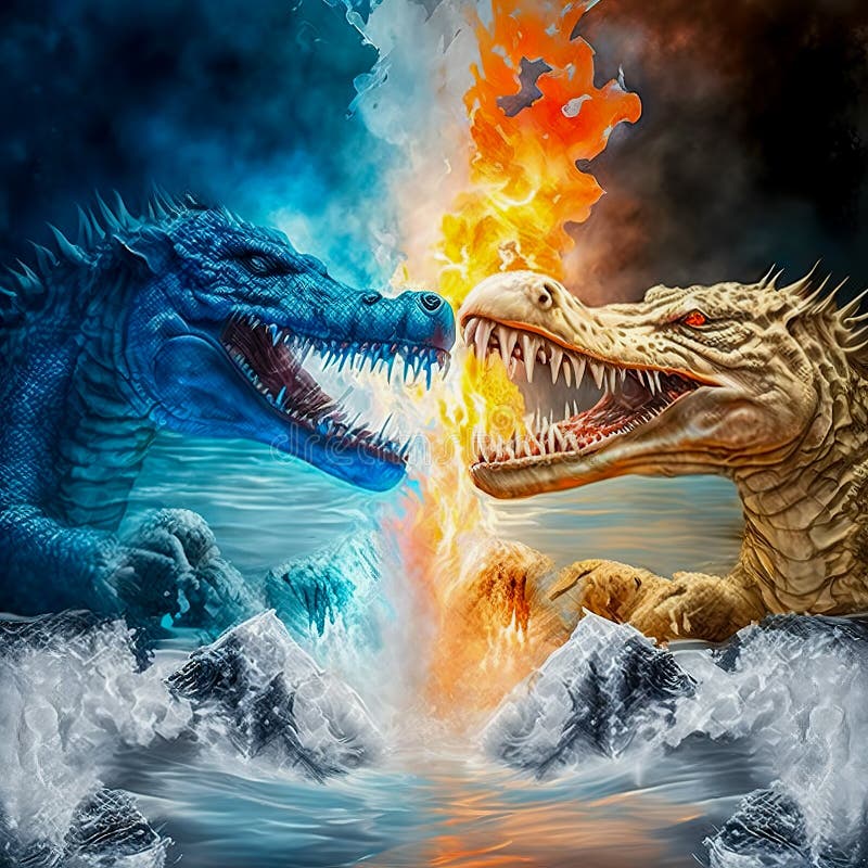 Animal Fighting. Abstract Fire and Ice Element Against. Heat and Cold ...
