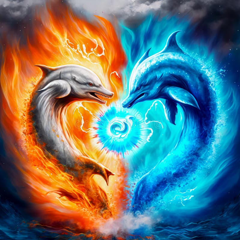 Animal Fighting. Abstract Fire and Ice Element Against. Heat and Cold ...