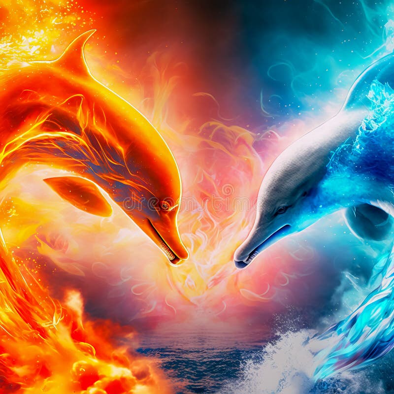 Animal Fighting. Abstract Fire and Ice Element Against. Heat and Cold ...