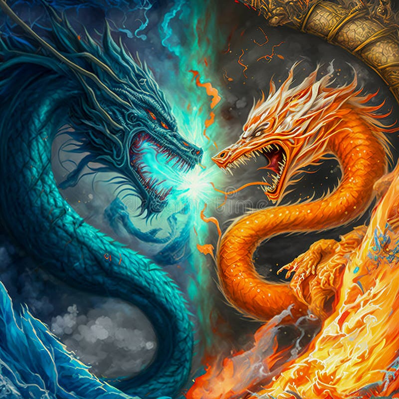 Animal Fighting. Abstract Fire and Ice Element Against. Heat and Cold ...