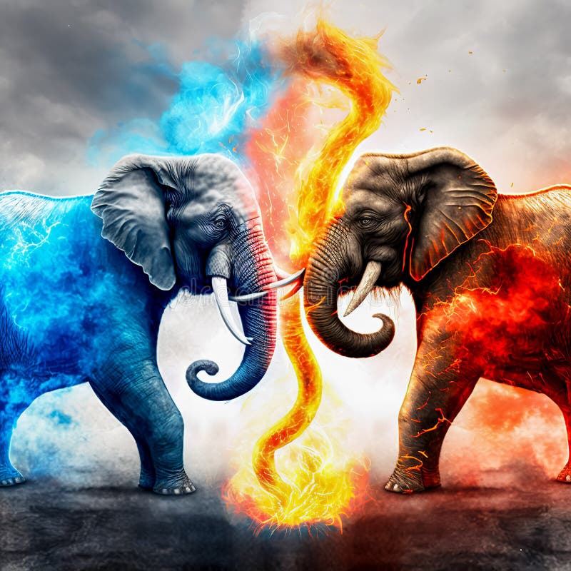 Animal Fighting. Abstract Fire and Ice Element Against. Heat and Cold ...