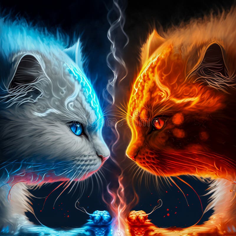 Animal Fighting. Abstract Fire and Ice Element Against. Heat and Cold ...