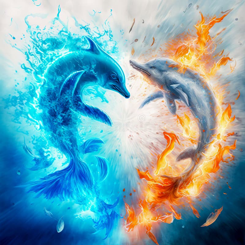 Animal Fighting. Abstract Fire and Ice Element Against. Heat and Cold ...