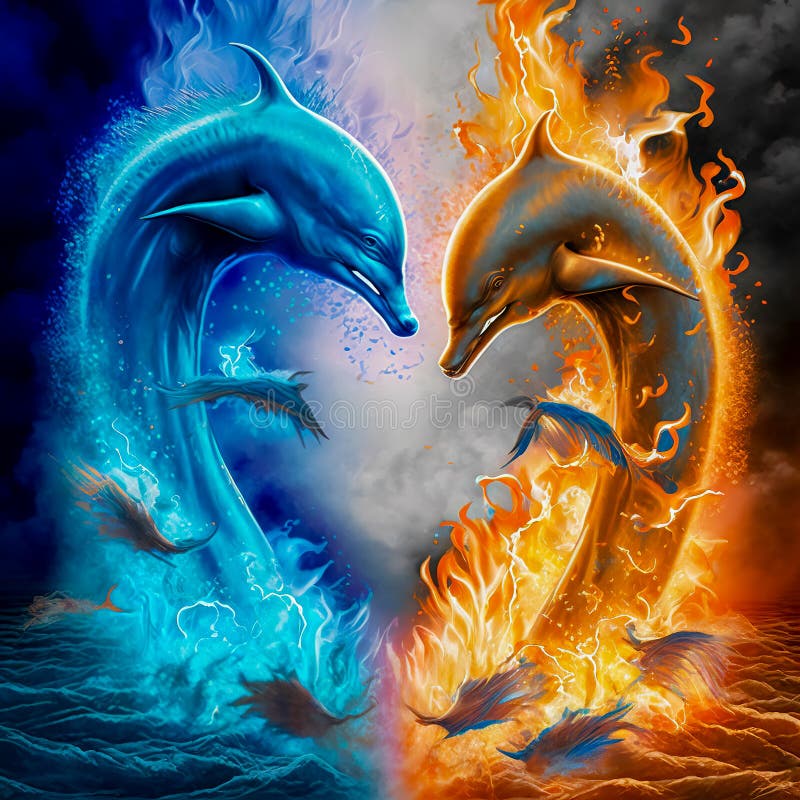 Animal Fighting. Abstract Fire and Ice Element Against. Heat and Cold ...