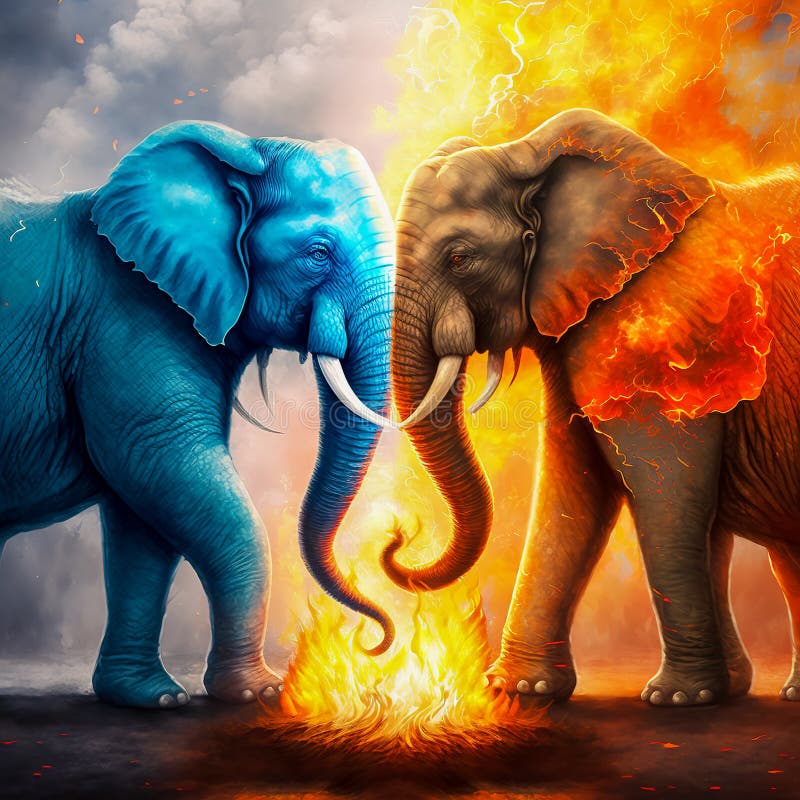 Animal Fighting. Abstract Fire and Ice Element Against. Heat and Cold ...