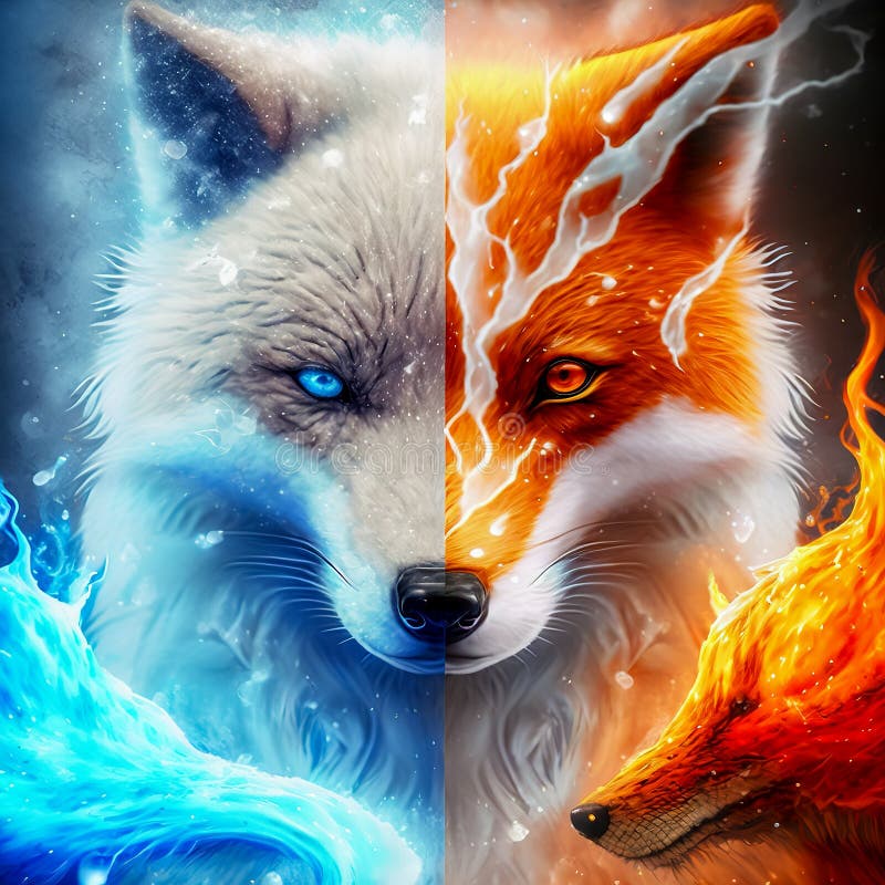 Animal Fighting. Abstract Fire and Ice Element Against. Heat and Cold ...
