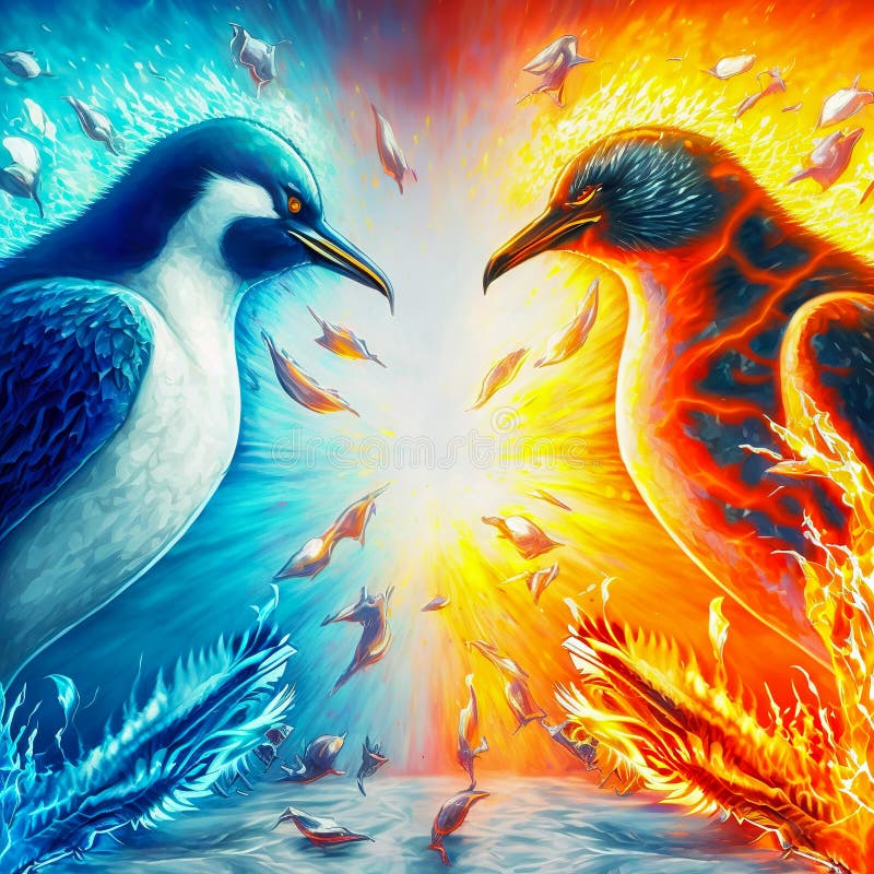 Animal Fighting. Abstract Fire and Ice Element Against. Heat and Cold ...