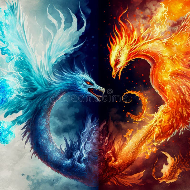 Animal Fighting. Abstract Fire and Ice Element Against. Heat and Cold ...