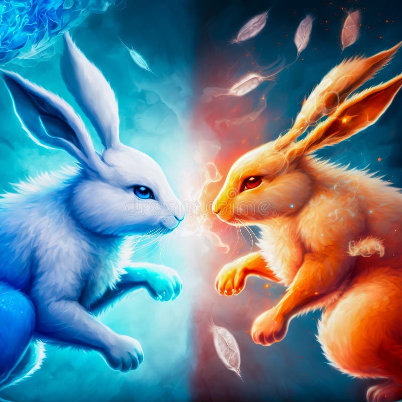 Animal Fighting. Abstract Fire and Ice Element Against. Heat and Cold ...