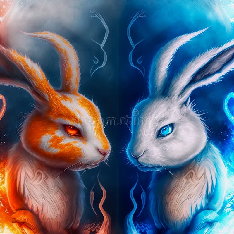 Animal Fighting. Abstract Fire and Ice Element Against. Heat and Cold ...