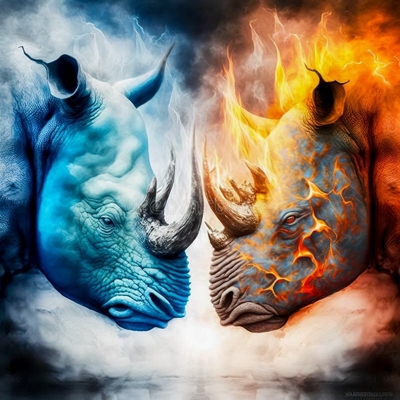 Animal Fighting. Abstract Fire and Ice Element Against. Heat and Cold ...