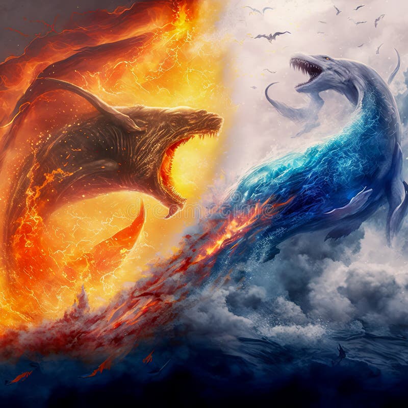 Animal Fighting. Abstract Fire and Ice Element Against. Heat and Cold ...