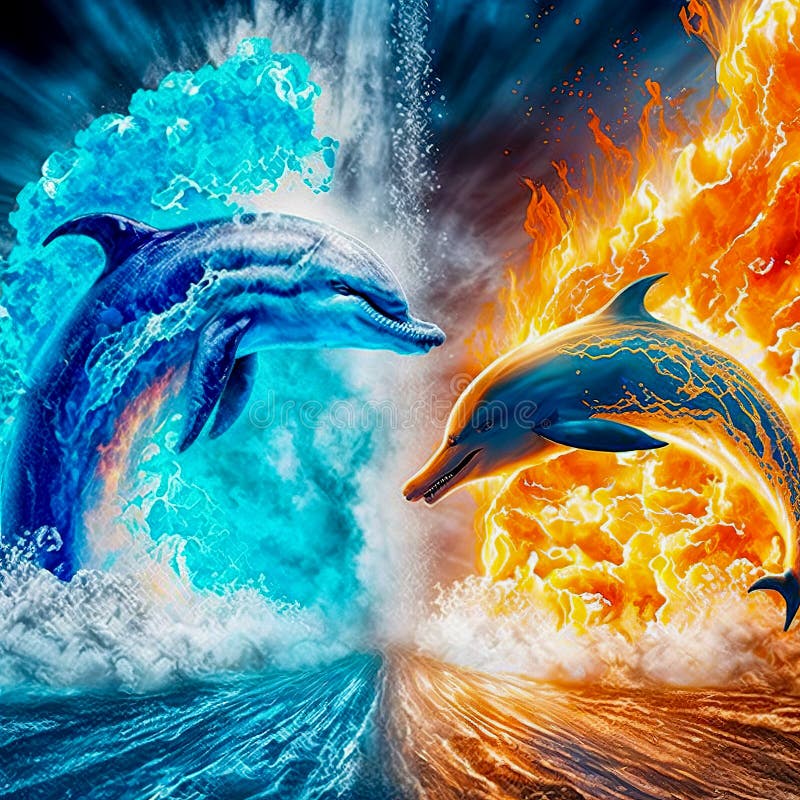 Animal Fighting. Abstract Fire and Ice Element Against. Heat and Cold ...
