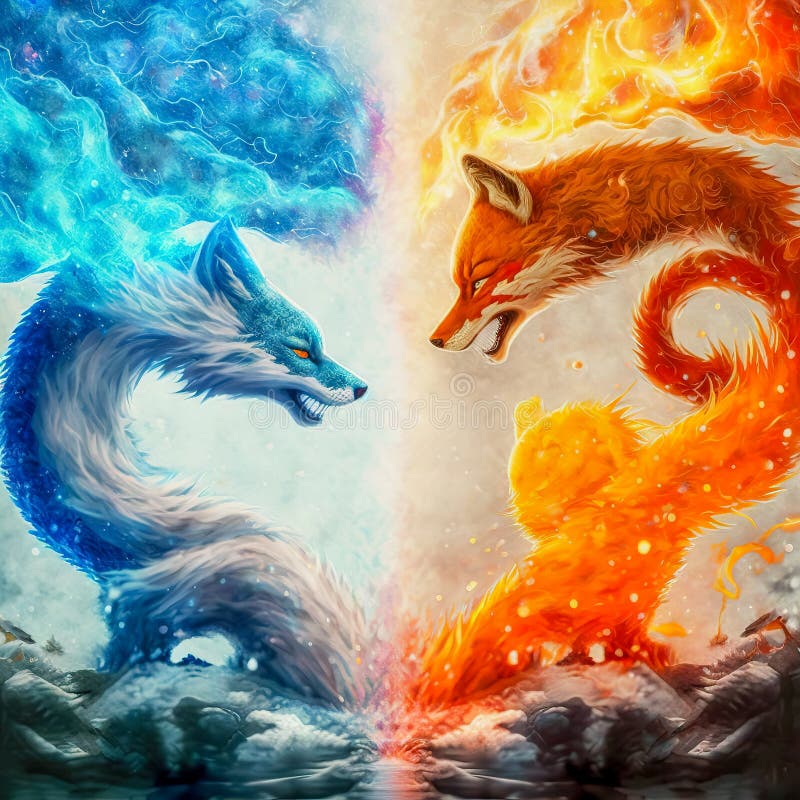Animal Fighting. Abstract Fire and Ice Element Against. Heat and Cold ...