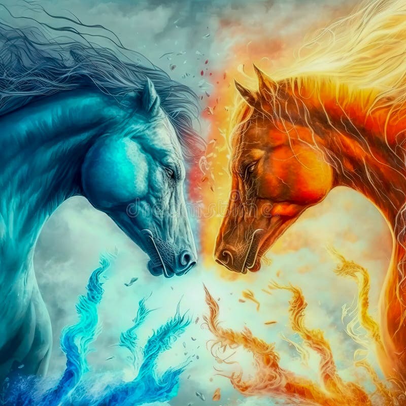 Animal Fighting. Abstract Fire and Ice Element Against. Heat and Cold ...