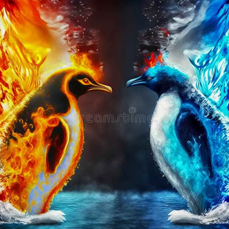 Animal Fighting. Abstract Fire and Ice Element Against. Heat and Cold ...