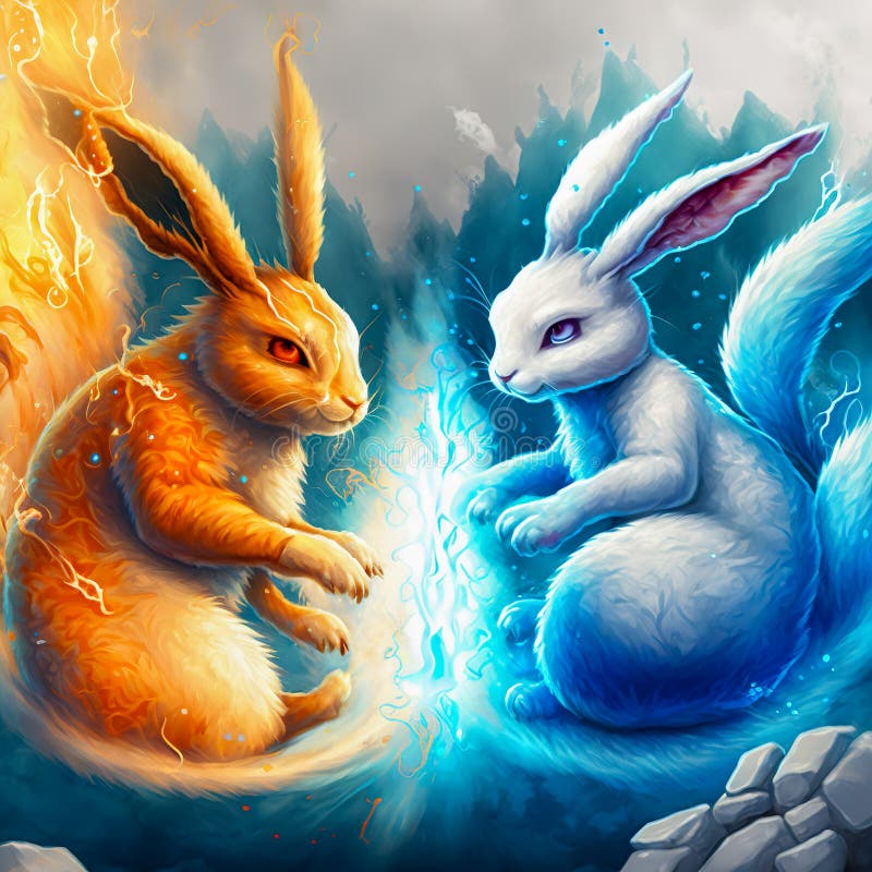 Animal Fighting. Abstract Fire and Ice Element Against. Heat and Cold ...