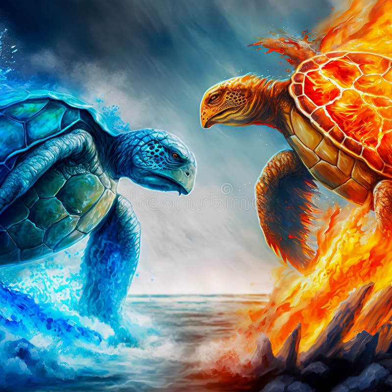 Animal Fighting. Abstract Fire and Ice Element Against. Heat and Cold ...