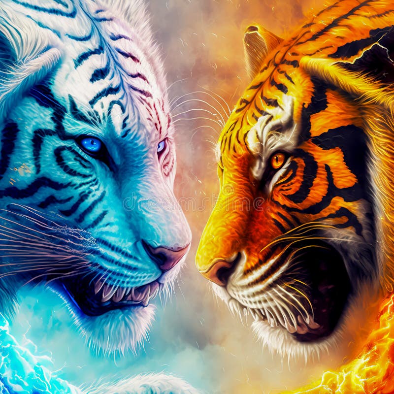 Animal Fighting. Abstract Fire and Ice Element Against. Heat and Cold ...