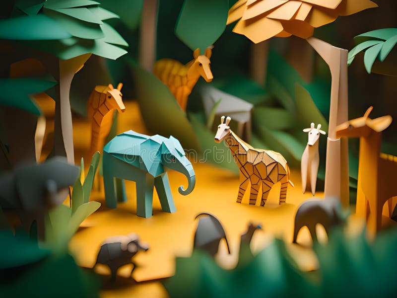 Animal in the Forest, Paper Cut Style Stock Illustration - Illustration ...