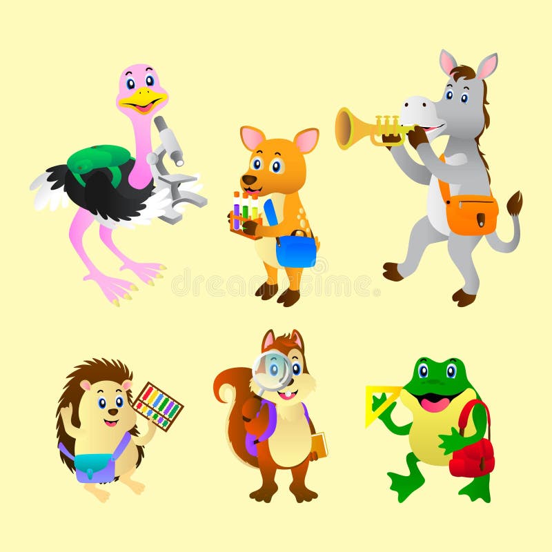 Set of Cartoon Animal Pictures, School Activity Themes Stock Vector ...