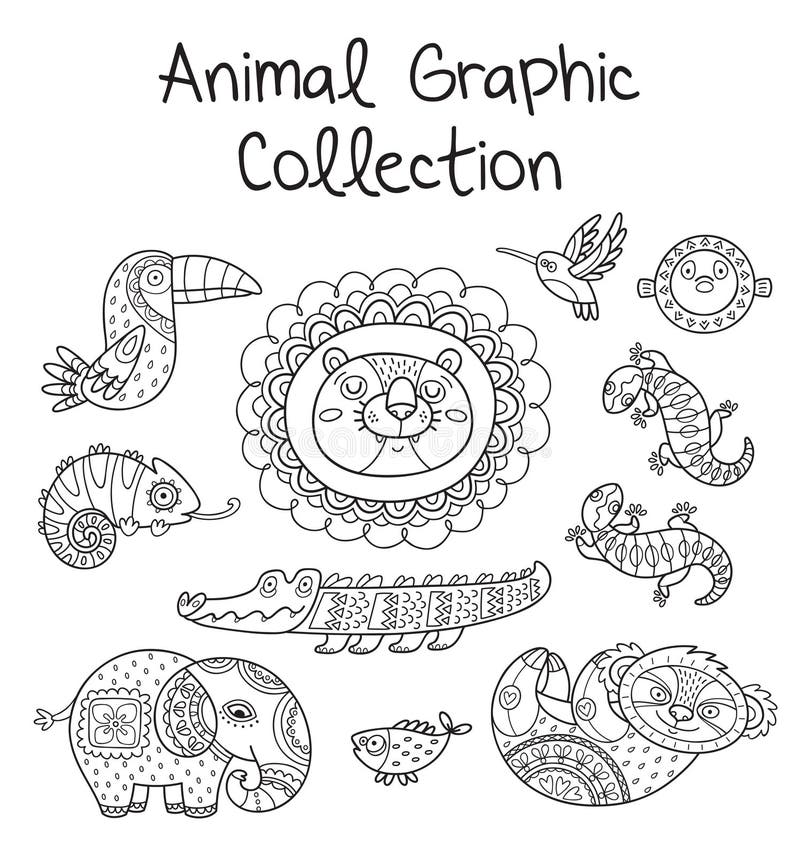 Animal Graphic Collection in Line Stock Vector - Illustration of ...