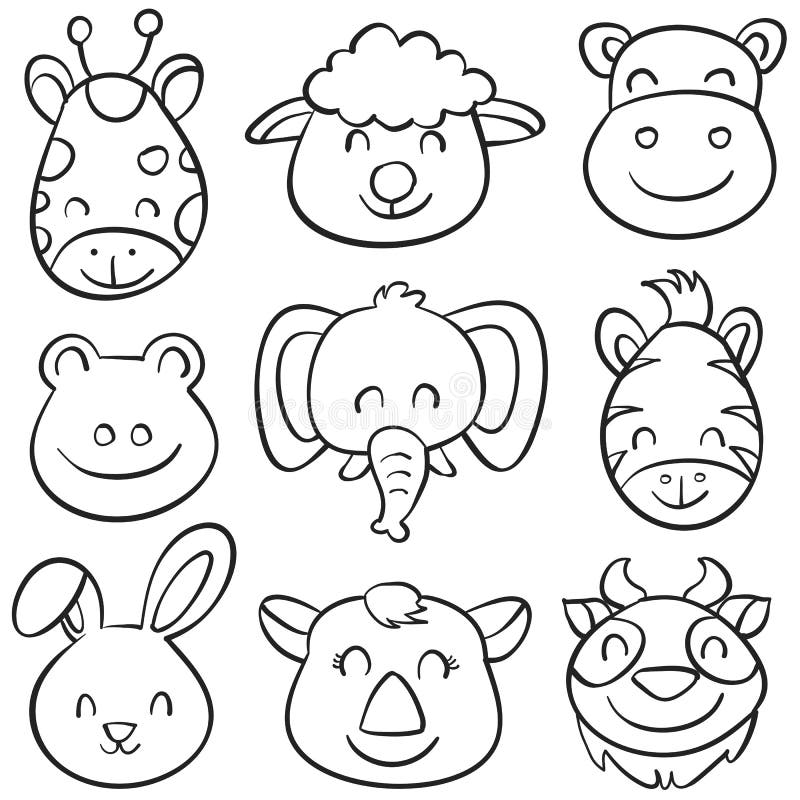 Animal Head Hand Draw Doodles Stock Vector - Illustration of cartoon ...