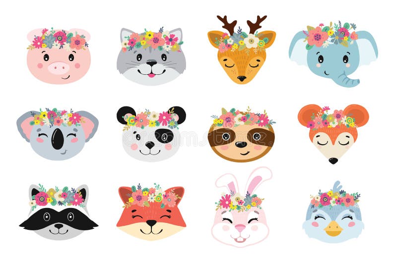 Animal heads illustrations stock vector. Illustration of background ...