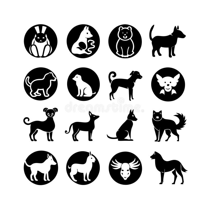 Animal Icon Set: Dogs, Rabbit, Bear, and Winged Head in Vector Format ...