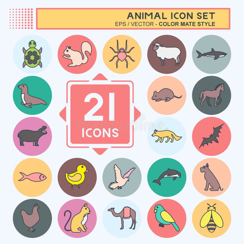 Animal Icon Set. Suitable for Animal Symbol. Color Mate Style. Simple ...