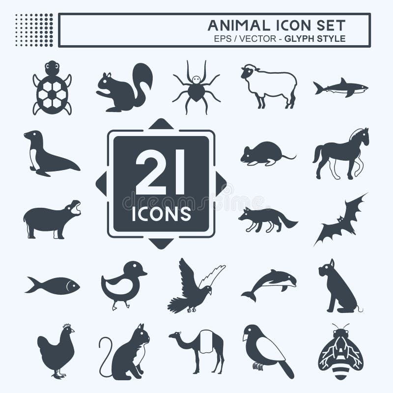 Animal Icon Set. Suitable for Animal Symbol. Glyph Style. Simple Design ...