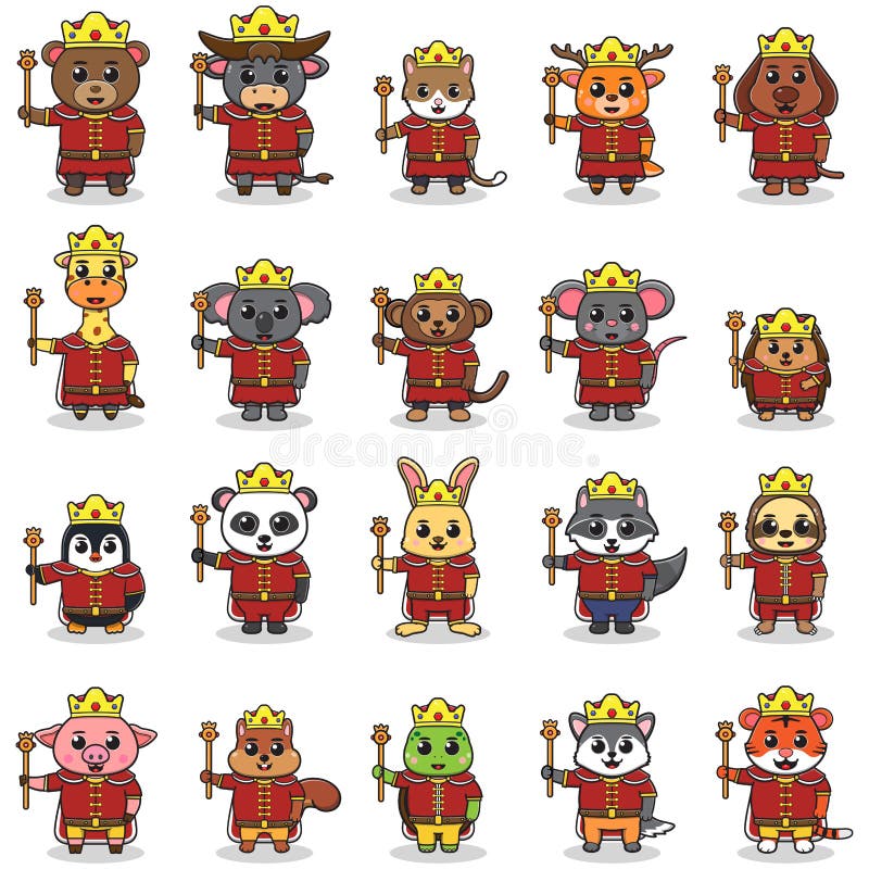 Vector Illustrations of Animal Characters in King Costume Stock Vector ...