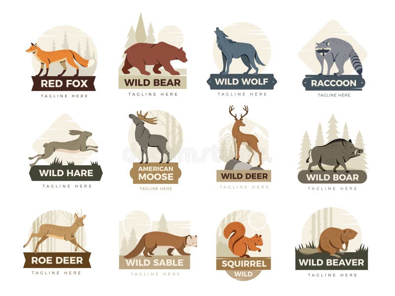 Animal Labels. Badges with Illustrations of Different Wild Animals ...