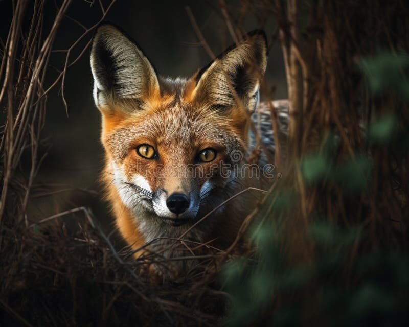Animal Life, a Fox Hiding Behind the Tree , AI Generated Stock ...