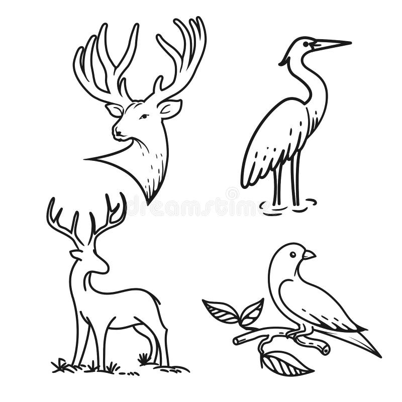 Animal Line Art set stock vector. Illustration of natur - 200501548