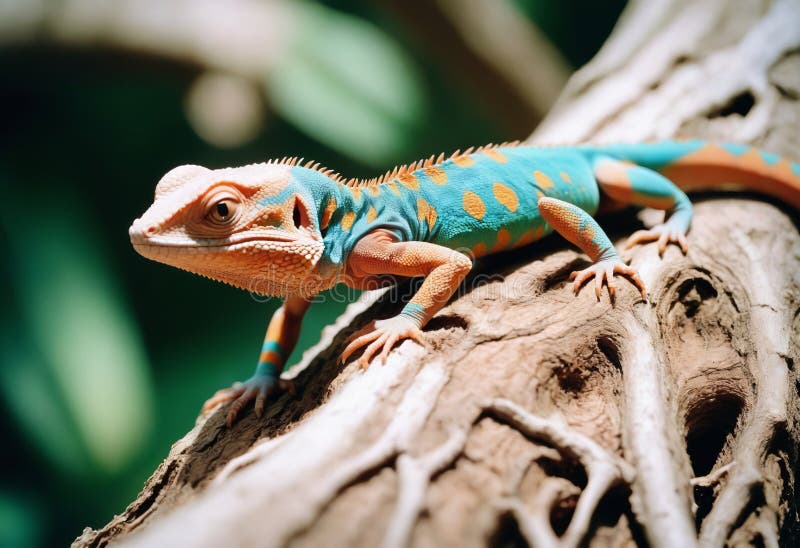 Animal Lizard in Nature Multi Colored and Close Up Stock Illustration ...